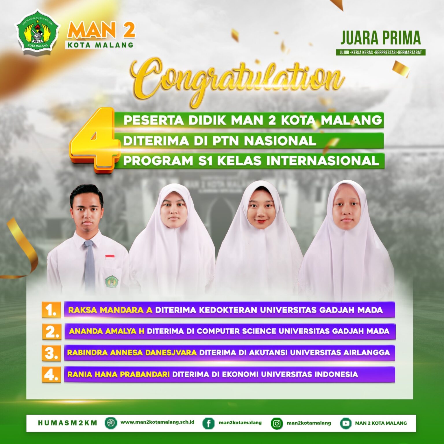 Empat Peserta Didik MAN 2 Kota Malang Diterima Program S1 Internasional ...