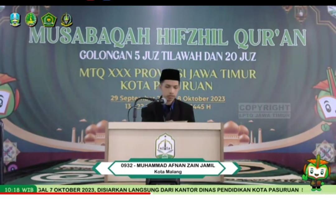 Afnan Zain Jamil Raih Emas MHQ 5 Juz dan Tilawah Di MTQ XXX Jatim 2023 – MAN 2 Kota Malang ...