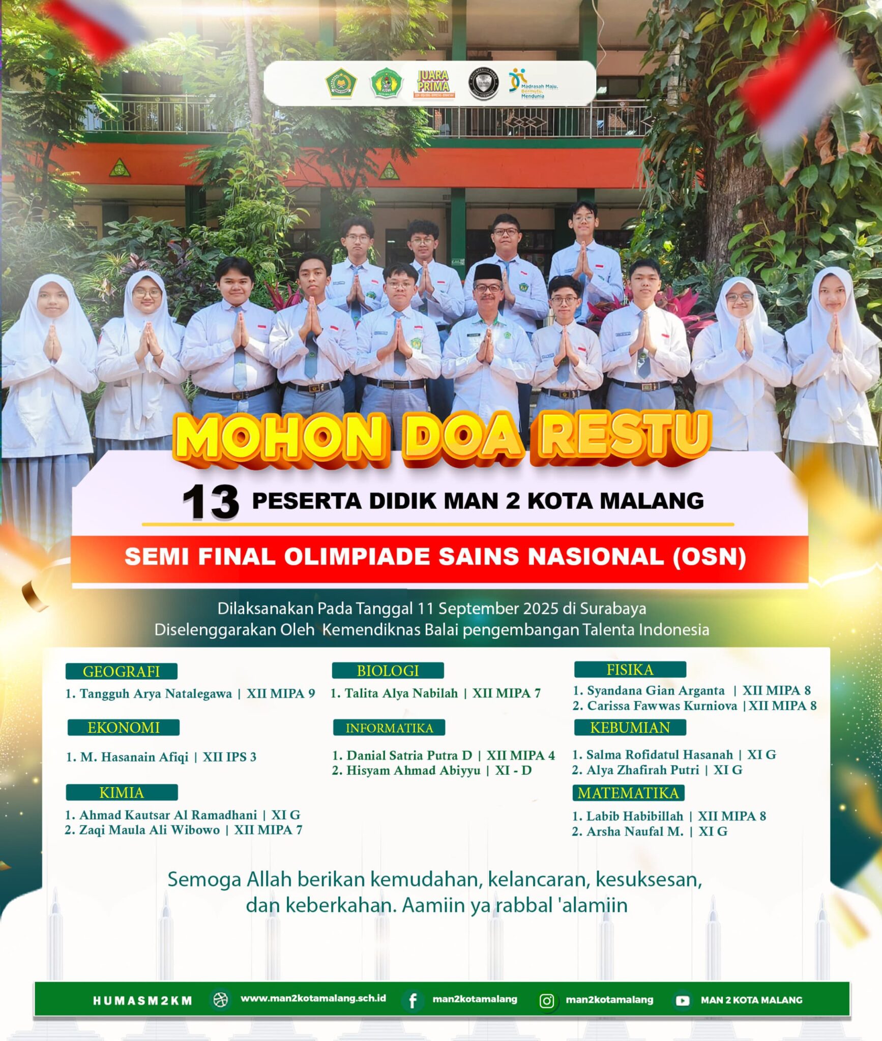 Kakankemenag Berikan Doa dan Dukungan kepada 13 Peserta Semi-final OSN 2025 – MAN 2 Kota Malang ...